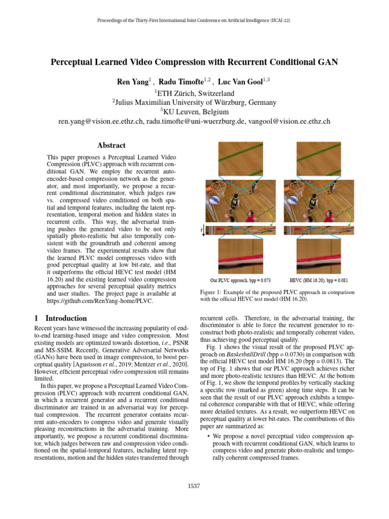 Perceptual Learned Video Compression With Recurrent Conditional GAN ...