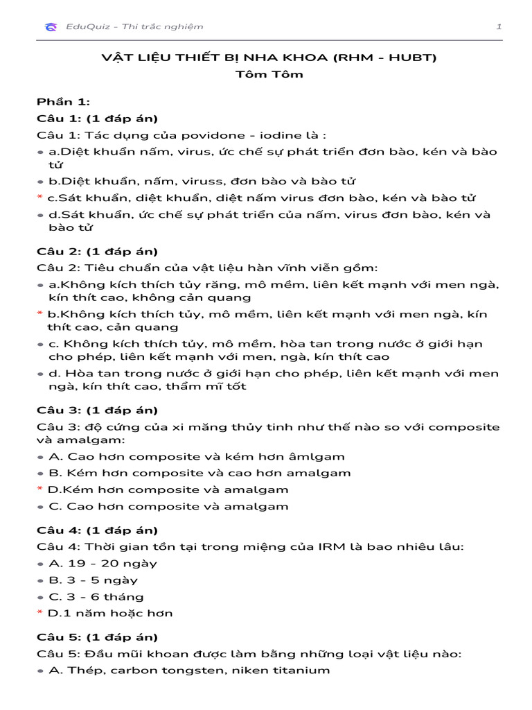 VẬT LIỆU THIẾT BỊ NHA KHOA (RHM - HUBT) | PDF