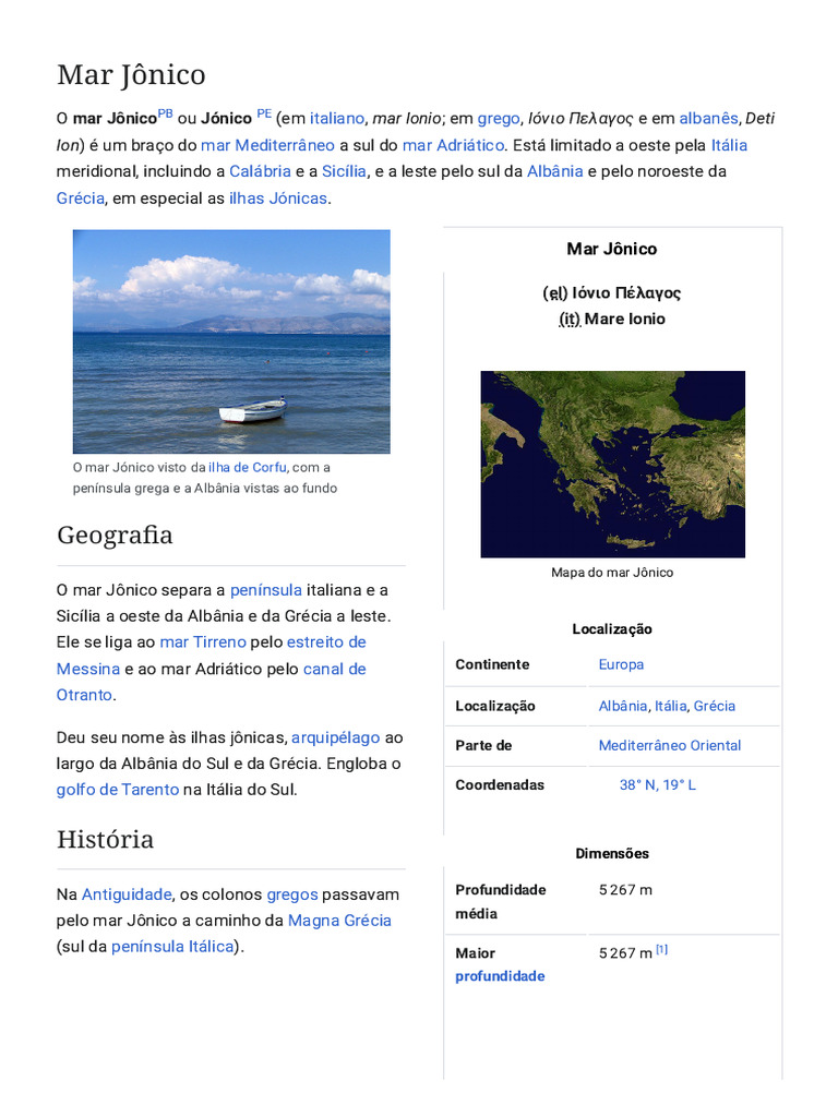 Mar Jônico – Wikipédia, A Enciclopédia Livre | PDF | Geografia Física ...