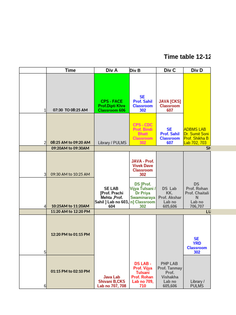 Time Table Friday 12-12-2025 | PDF