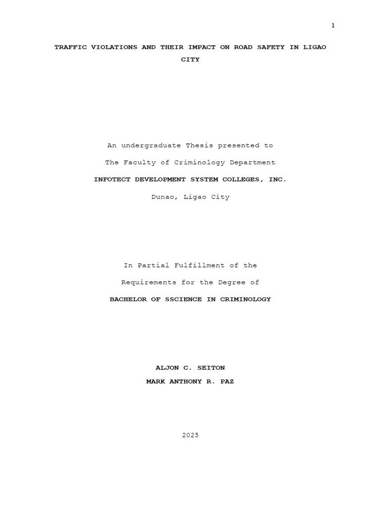Traffic Violation and Thier Impact on Road Safety in Ligao City | PDF ...