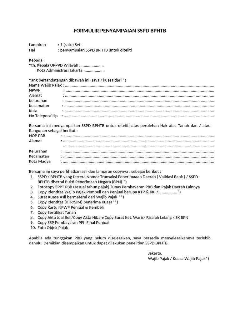 Formulir SSPD BPHTB untuk Penelitian | PDF