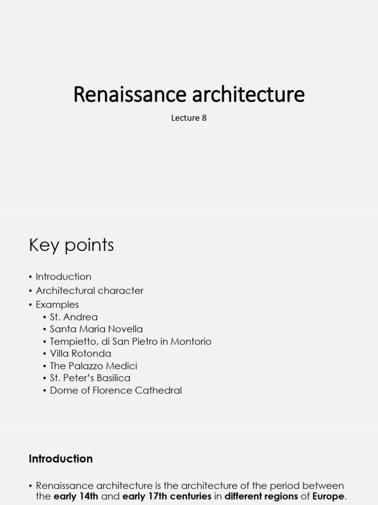 LECTURE 8 Renaissance Architecture | PDF | Dome | Architectural Design