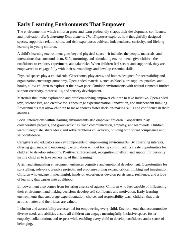 Early Learning Environments That Empower | PDF | Learning | Empowerment