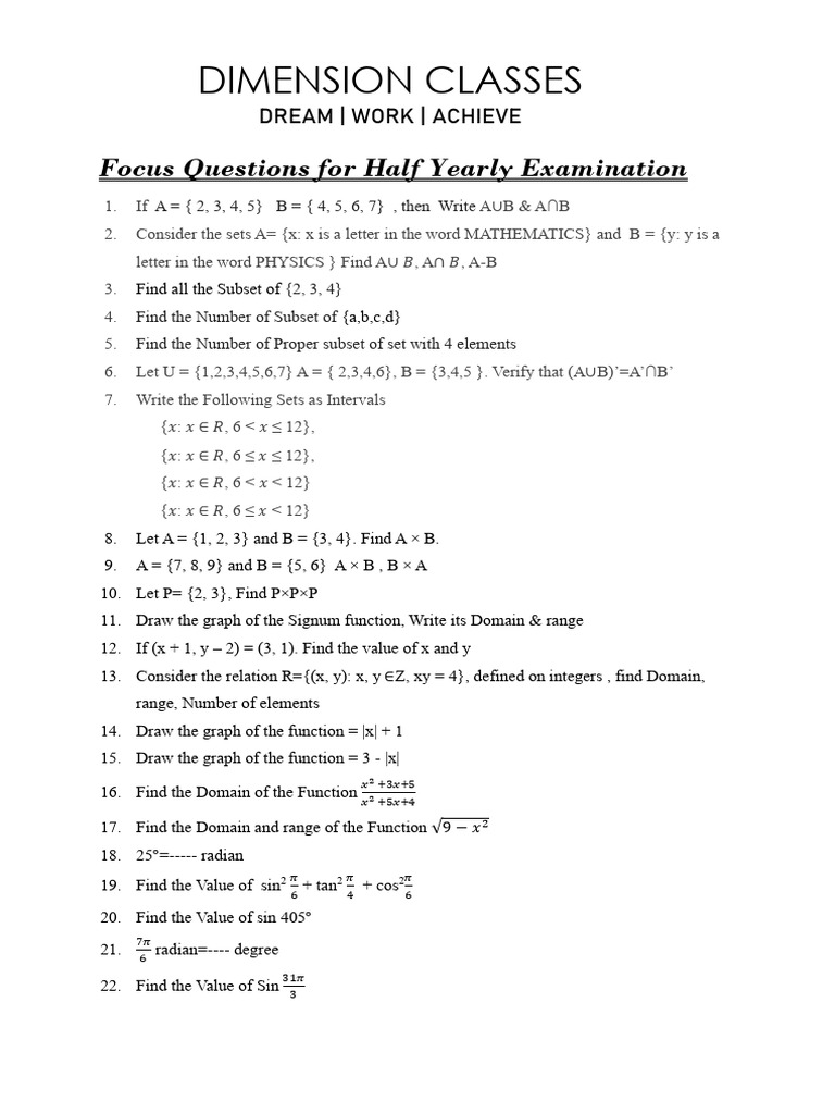 Focus Questions For Half Yearly Exam 2025 | PDF | Euclidean Geometry ...