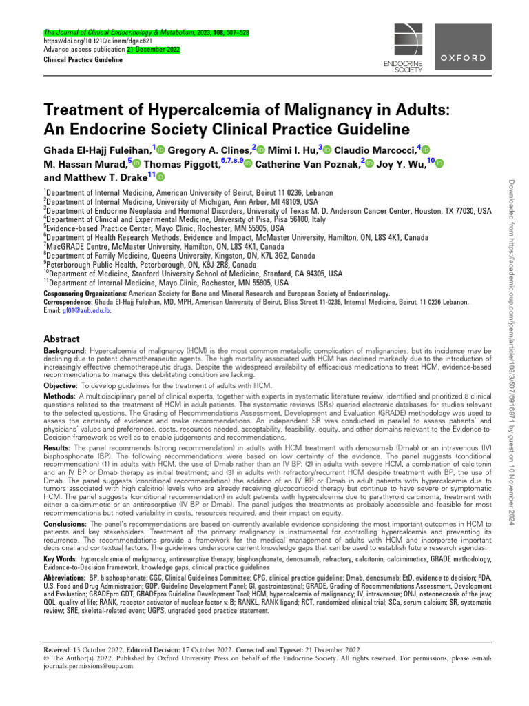 Guidelines for Treating Hypercalcemia | PDF | Health Care | Clinical ...