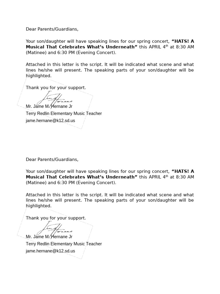 Spring Concert Speaking Lines Info | PDF