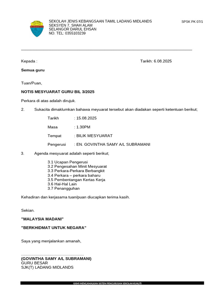 Notis Mesyuarat | PDF