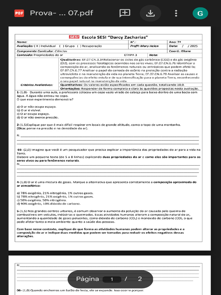 Prova-20CapC3ADtulo207.PDF - Google Drive | PDF | Poluição | Oxigênio