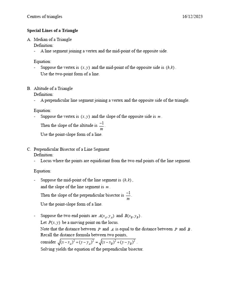Centres of Triangles | PDF | Triangle | Elementary Mathematics