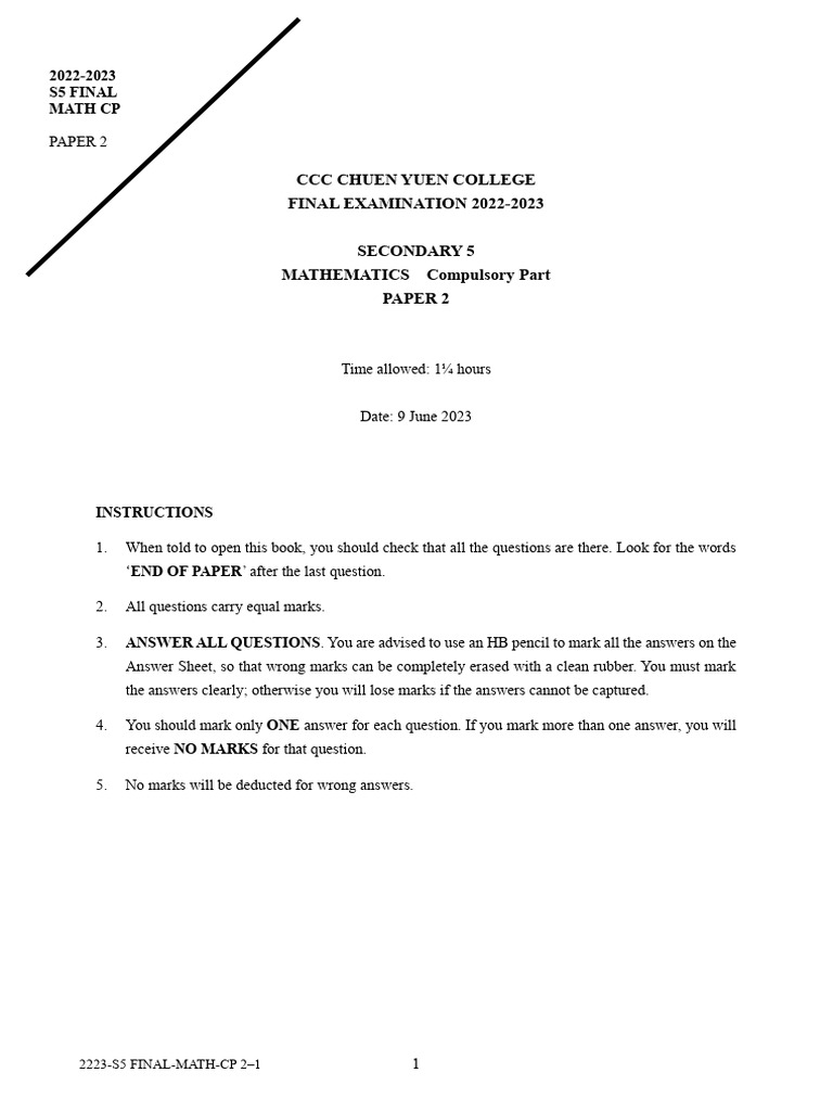 Math S5 Final Paper 2 QP | PDF | Circle | Line (Geometry)