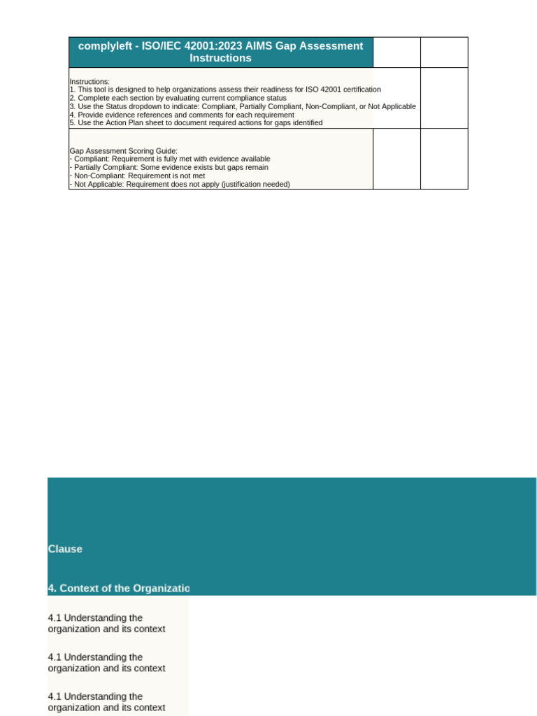 ISO 42001:2023 AIMS Gap Assessment Tool | PDF | Risk | Audit