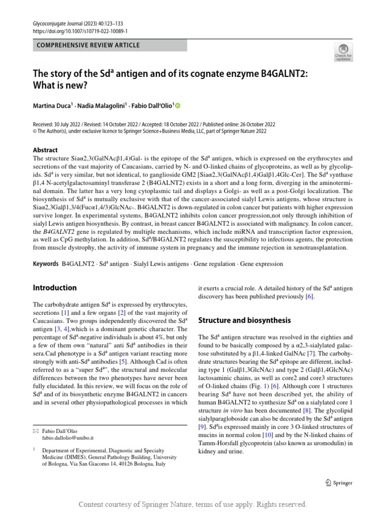 Sda Antigen and B4GALNT2: Insights on Cancer | PDF | Gene Expression ...