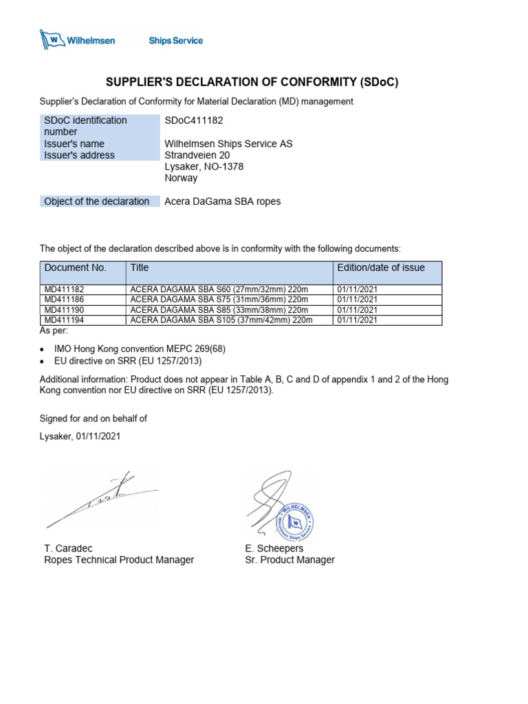 Supplier's Declaration of Conformity (Sdoc) | PDF | Chlorofluorocarbon ...