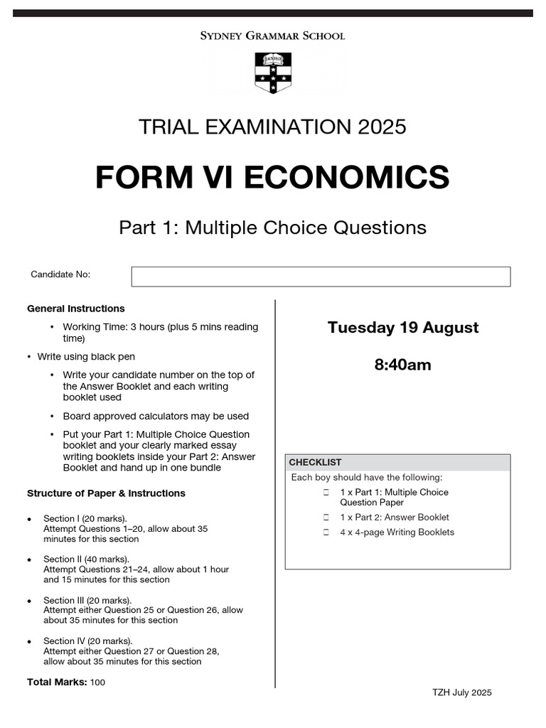 Trial Economics Exam 2025: MCQ Guide | PDF | Currency Appreciation And ...