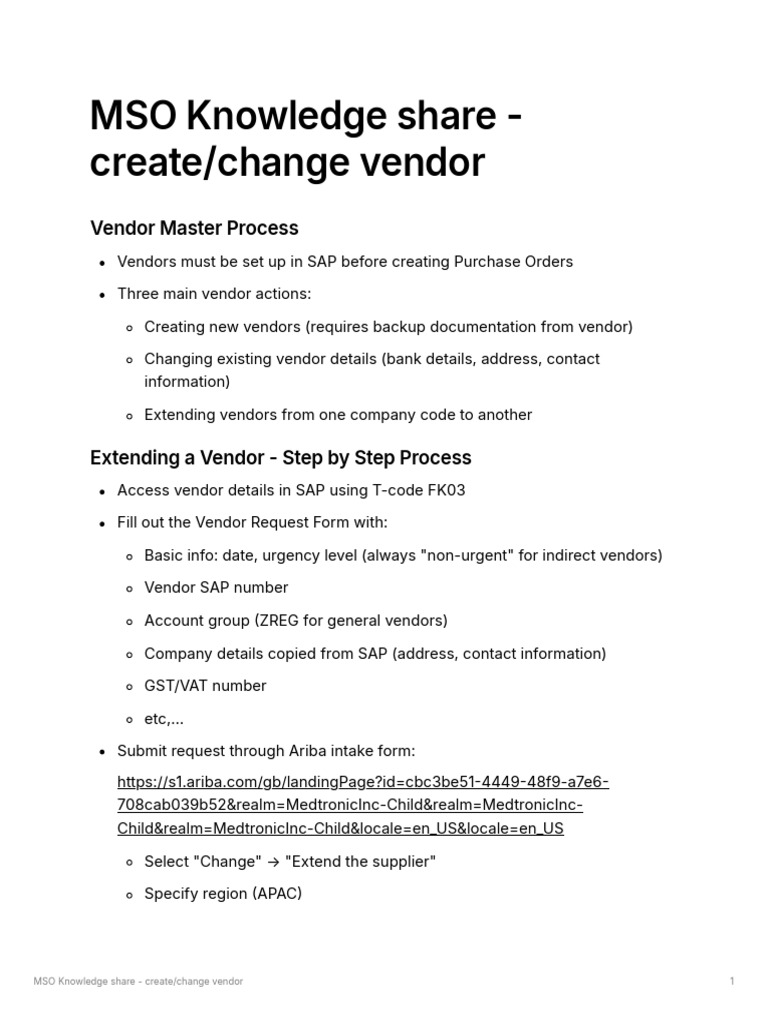 MSO-create Change Vendor Notes | PDF