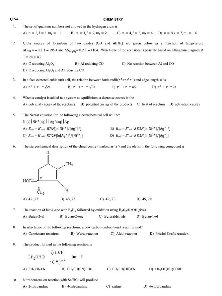 VIT Chemistry Sample Paper 2024 | PDF
