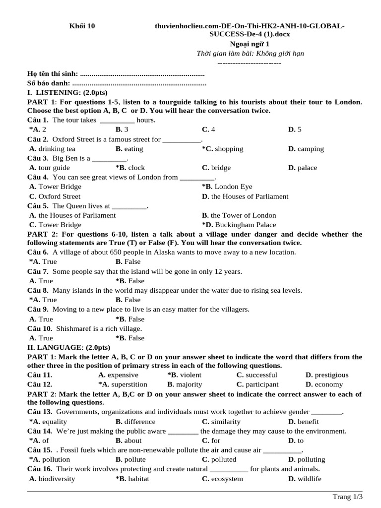 _thuvienhoclieu.com-DE-On-Thi-HK2-A | PDF | Pollution | Water Pollution