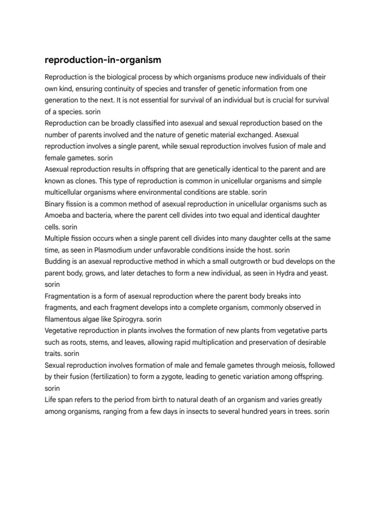 Reproduction in Organism | PDF