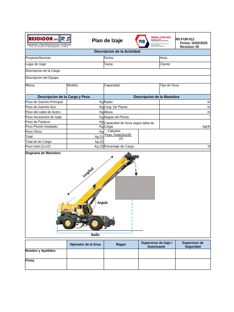 Rs-For-012 - Formato de Plan de Izaje | PDF