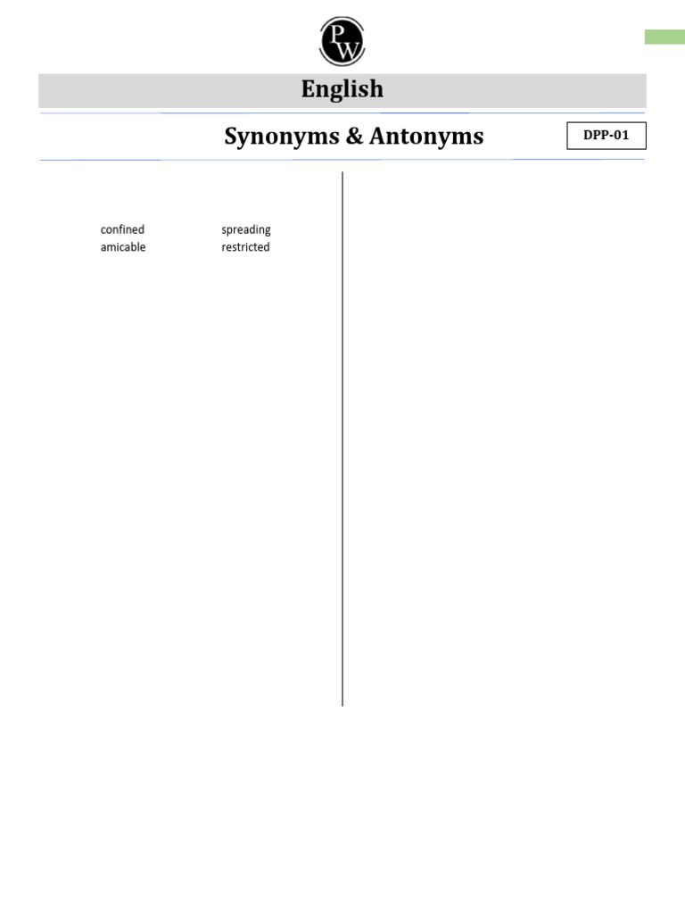 Synonyms & Antonyms _ DPP 01 ~ (English) | PDF
