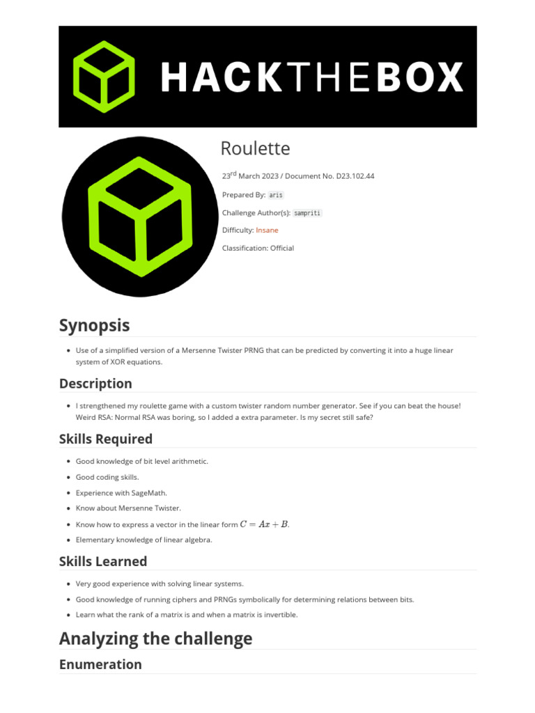 Roulette | PDF | Matrix (Mathematics) | System Of Linear Equations
