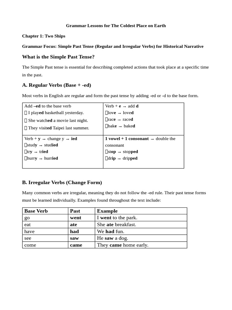 Grammar Lessons for The Coldest Place on Earth | PDF | Verb | Subject ...