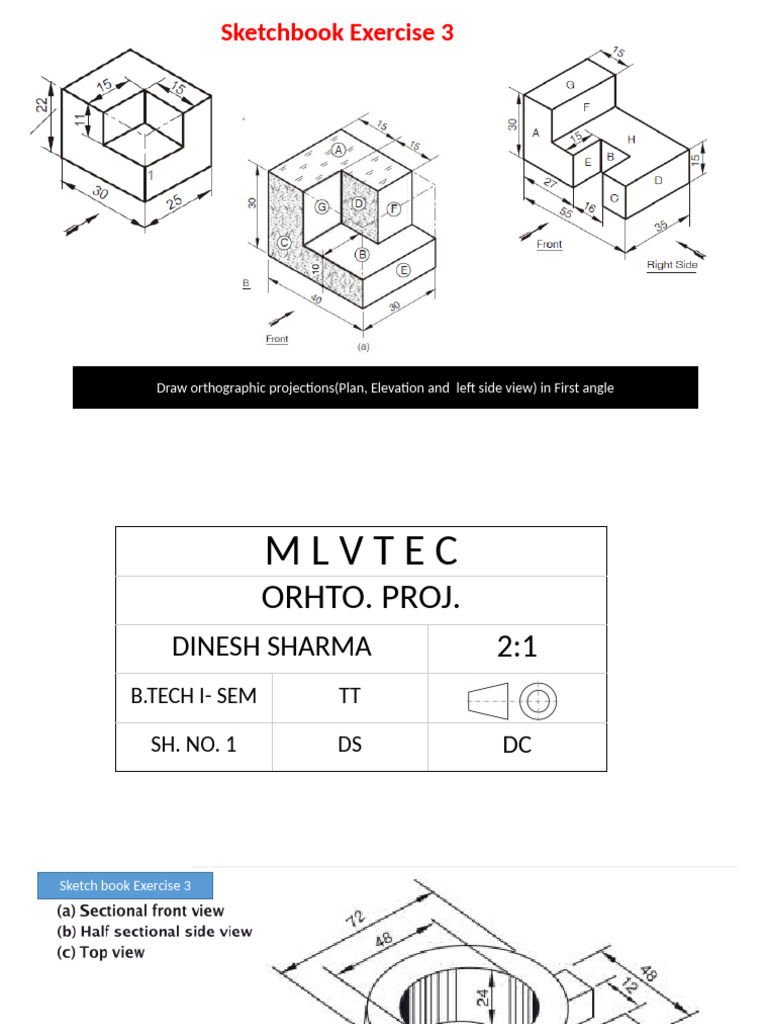 Orthographic Projections Exercise Guide | PDF