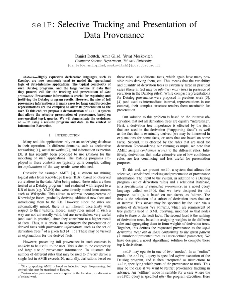 Selp - Selective Tracking and Presentation of Data Provenance - ICDE15 ...