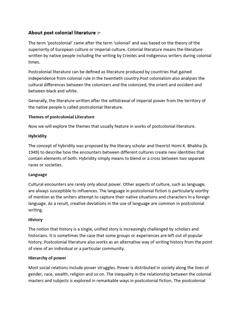 About Post Colonial Literature | PDF | Postcolonialism | Colonialism