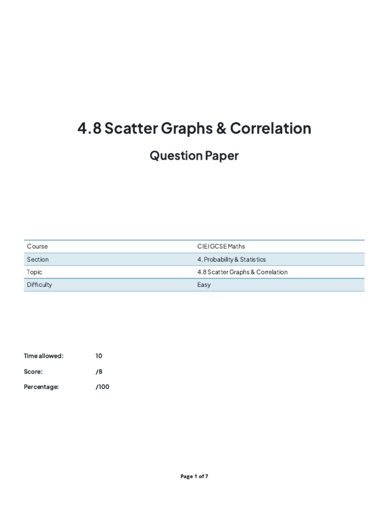 Scatter Graphs & Correlation Quiz | PDF