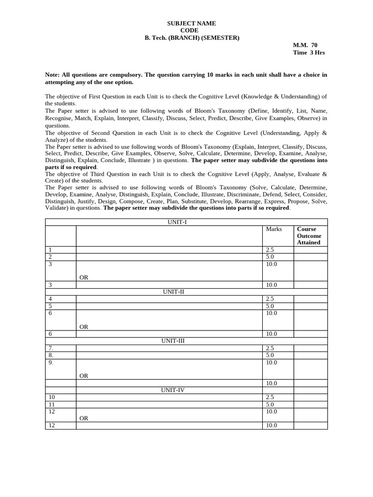 Question Paper Template New | PDF