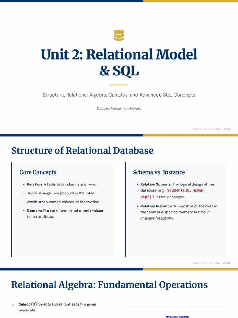 Unit 2 Relational Model & SQL | PDF