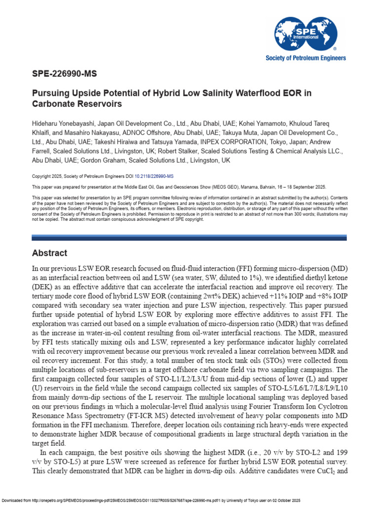 Hybrid Low Salinity Waterflood EOR Potential | PDF | Enhanced Oil ...