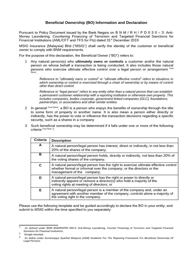 Beneficial Ownership Declaration | PDF | Private Law | Business