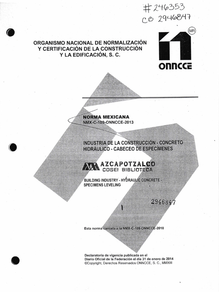 Norma NMX-C-109 sobre Cabeceo de Especímenes | PDF | Hormigón | Cemento