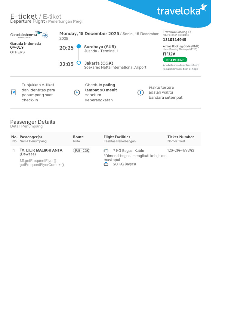 Flight#1 Muhammad Rizal Renaldi Sub Fifj2v CGK Flight - Originating | PDF