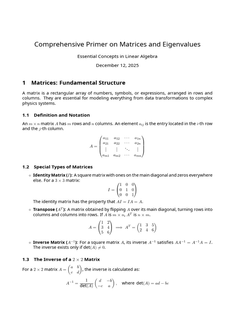 Linear Algebra Primer | PDF | Eigenvalues And Eigenvectors | Matrix ...