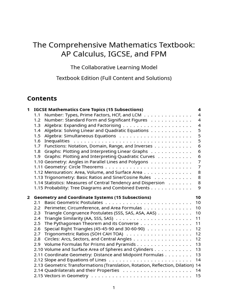 The Comprehensive Mathematics Textbook AP Calculus IGCSE and FPM | PDF ...