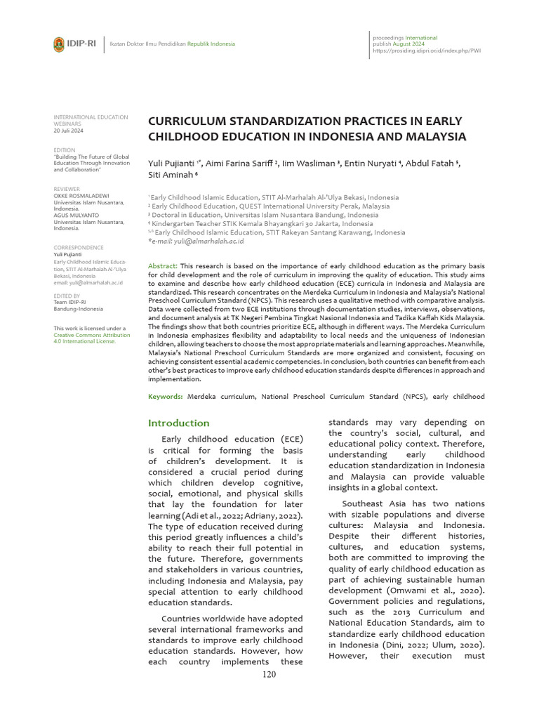 Curriculum Standardization in ECE: Indonesia & Malaysia | PDF | Early ...