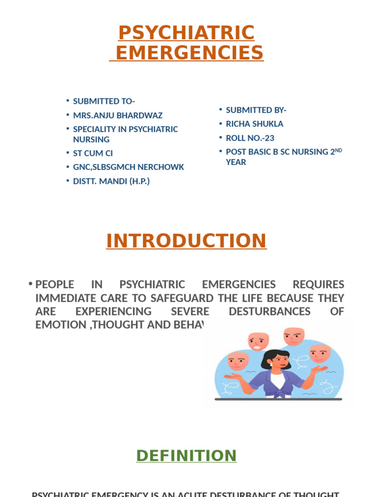 Psychiatric Emergencies | PDF | Psychosis | Suicide