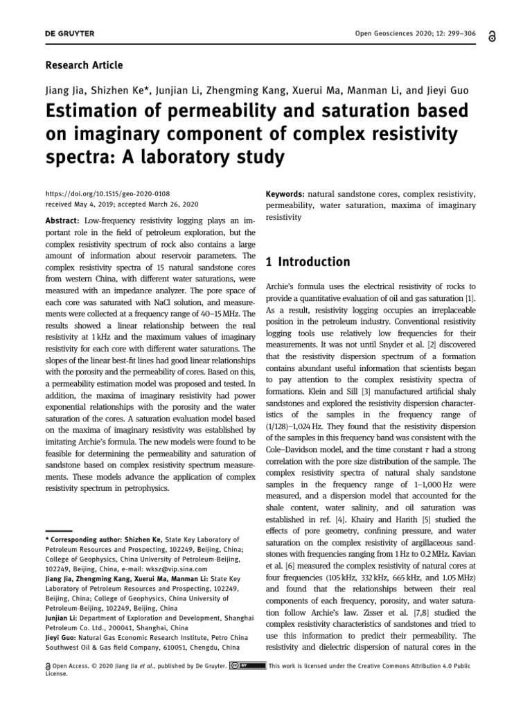 Permeability and Saturation Estimation via Complex Resistivity | PDF ...