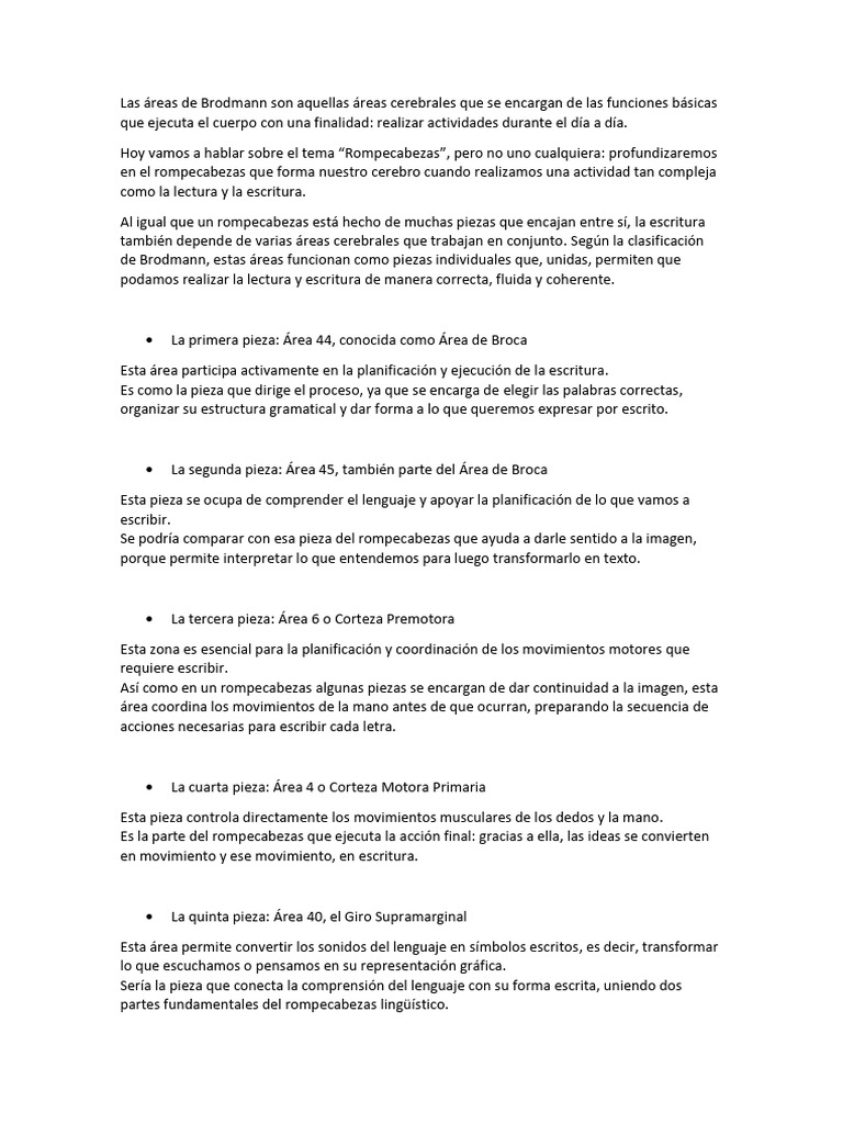 Areas de Brodmann G1 | PDF | Cerebro | Ciencias del comportamiento