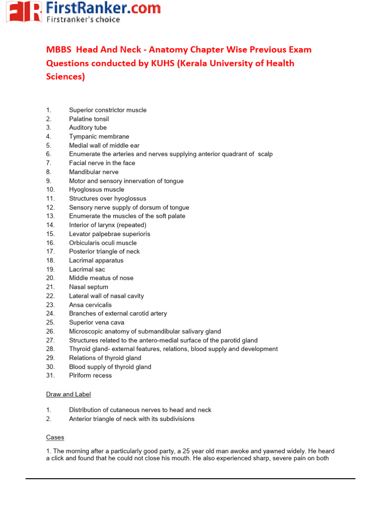 KUHS - MBBS - Chapter Wise Important Questions - Anatomy - Head and ...