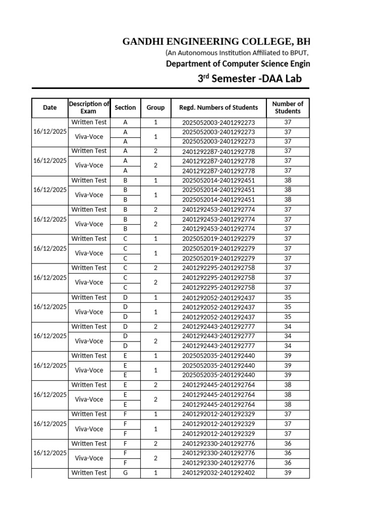 CSE Exam Schedule - Gandhi Engineering College | PDF