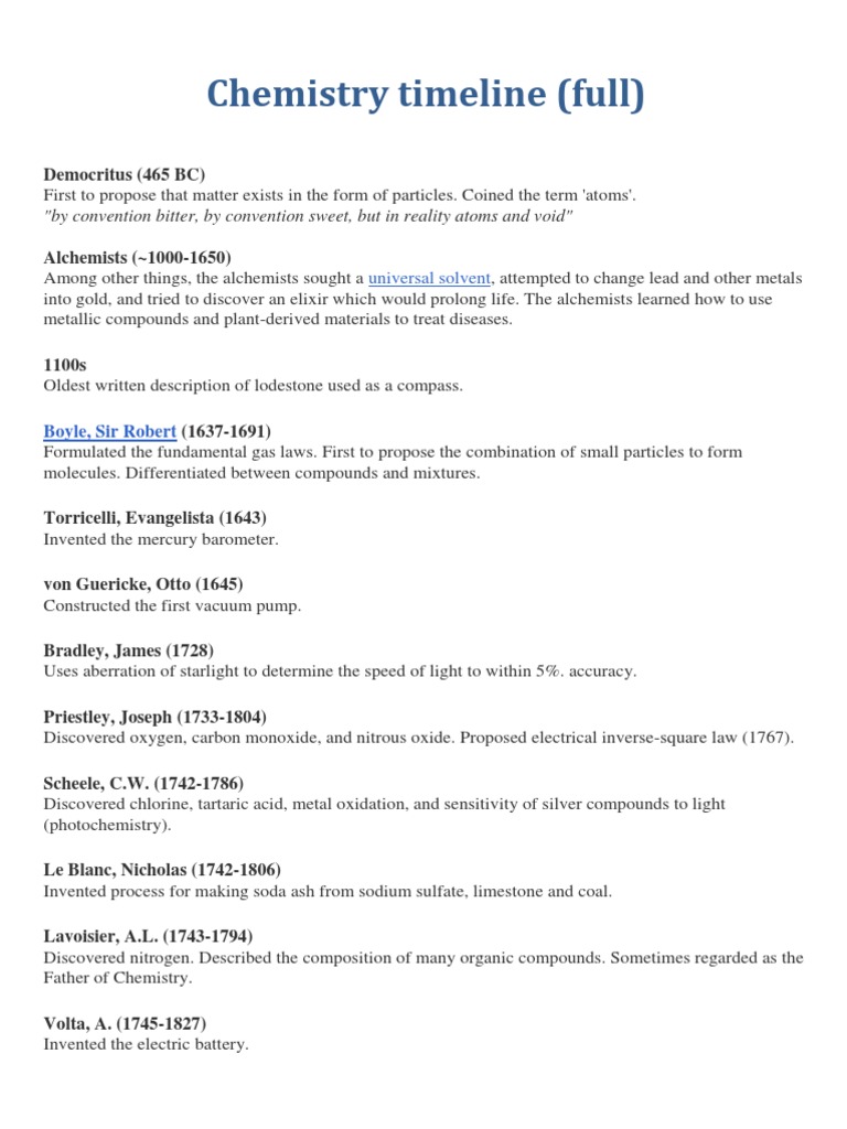 Chemistry Timeline (Full) | PDF | Atoms | Radioactive Decay
