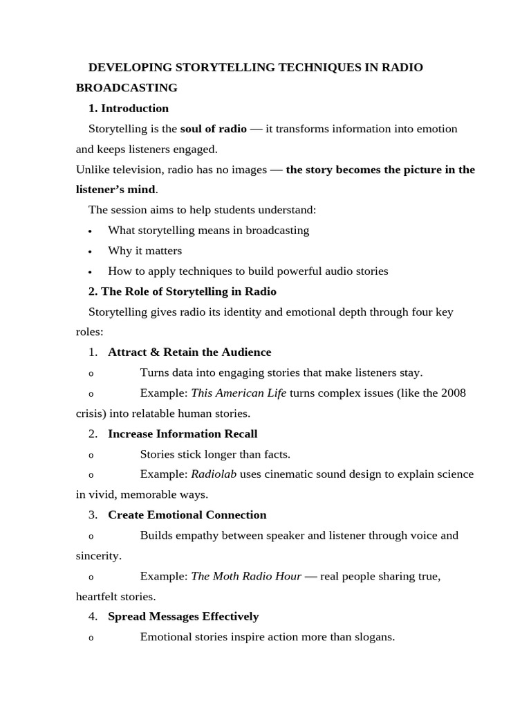 G11 - Developing Storytelling Techniques in Radio Broadcasting | PDF ...