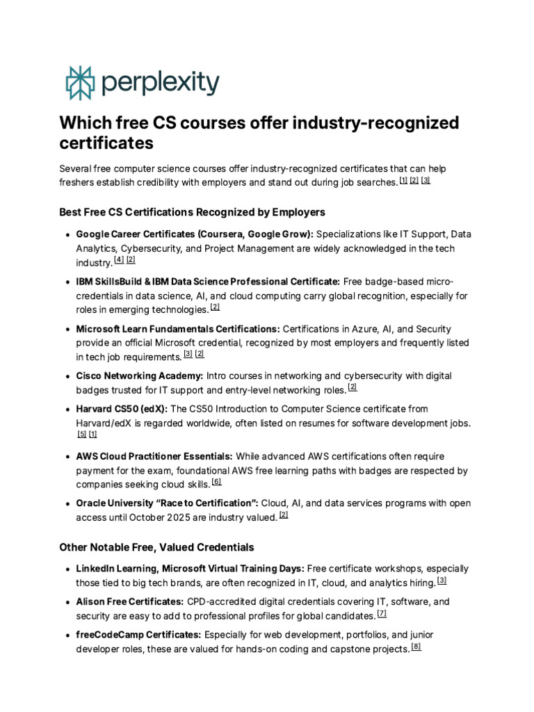 Which Free CS Courses Offer Industry-Recognized Ce | PDF | Cloud ...