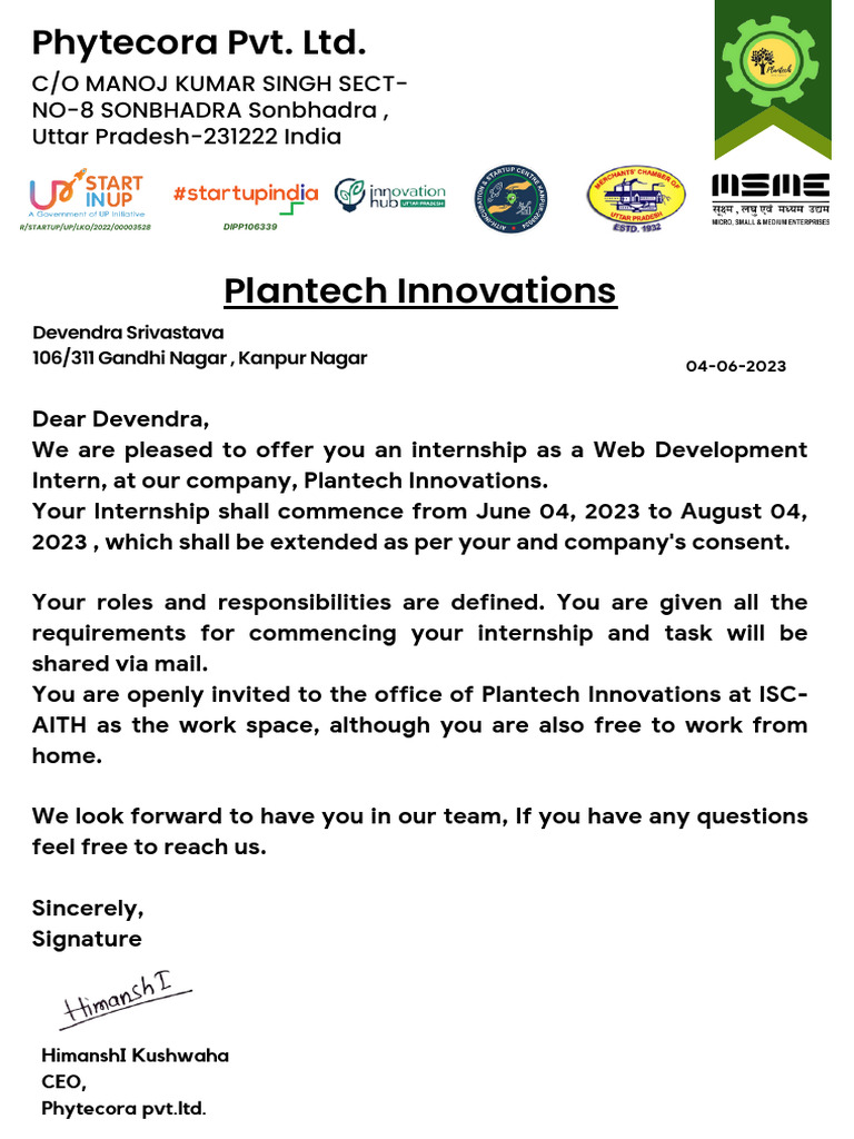 Internship Letter Devendra - Webd | PDF