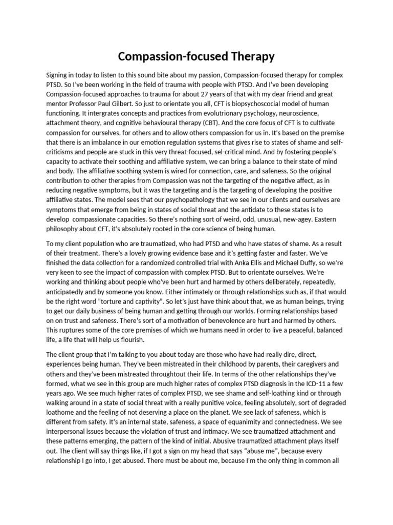 Compassion-Focused Therapy For PTSD (CFT) | PDF | Psychological Trauma ...